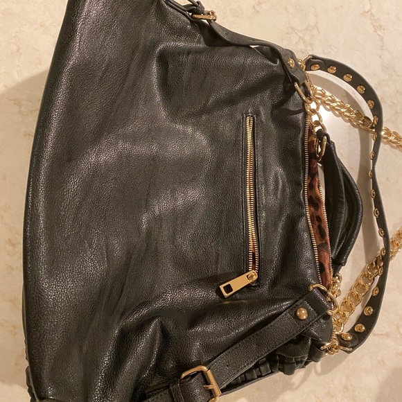 bebe | Bags | Black Bebe Handbag With Gold Chainleather | Poshmark